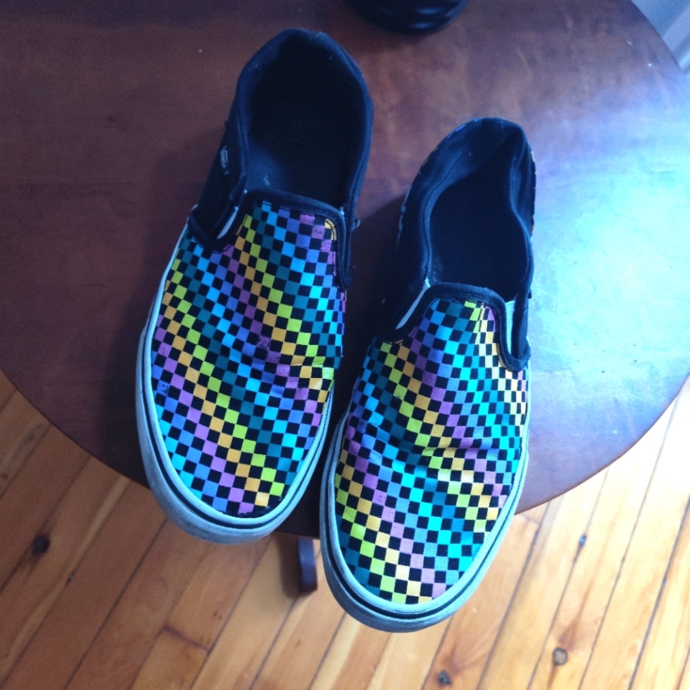 Vans Asher Rainbow Mini-Check Slip On Shoe - Gem